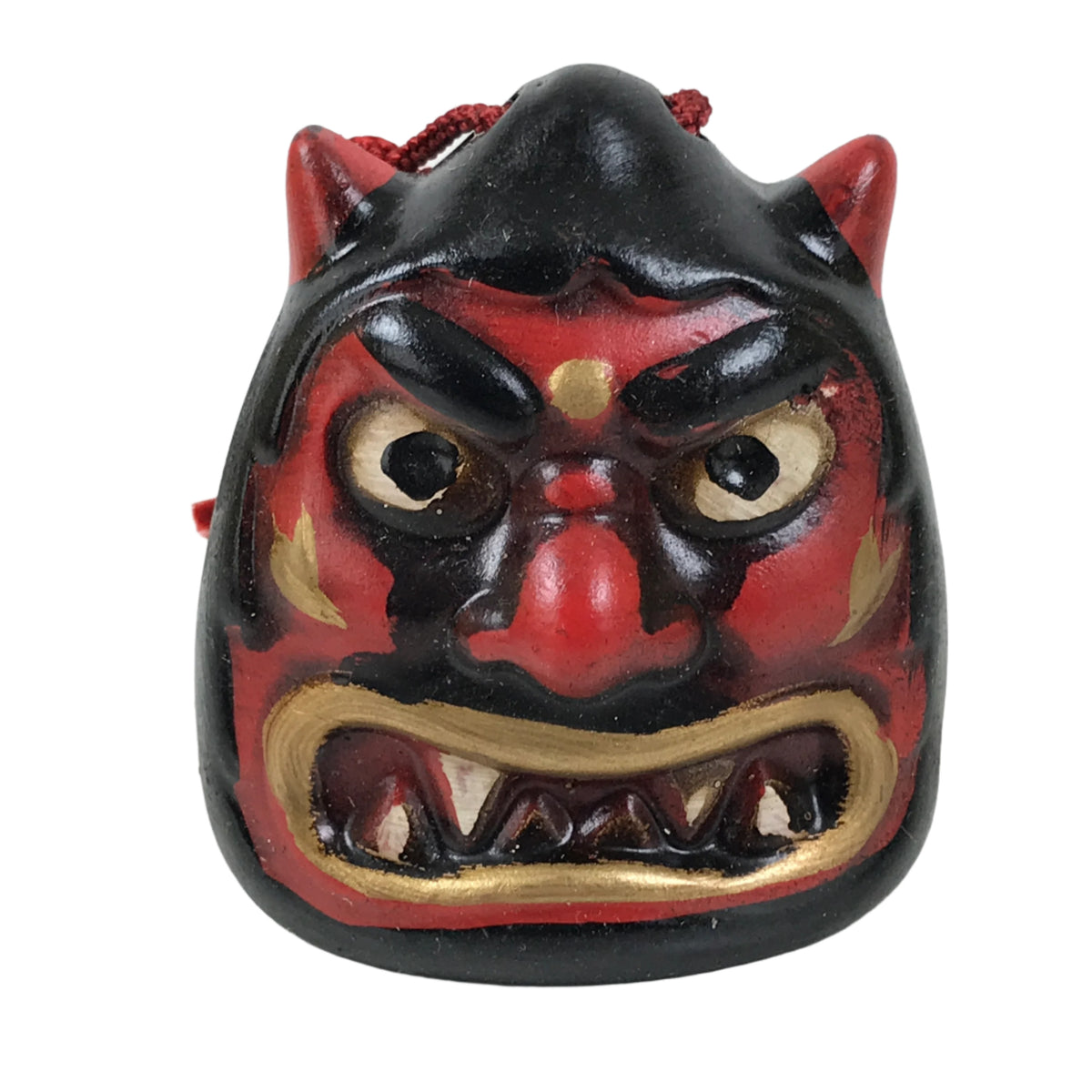 Japanese Clay Bell Dorei Vtg Tsuchi-Suzu Red Oni Demon Face Black Gold | Online Shop | Authentic ...