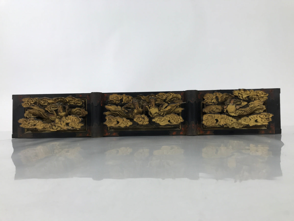Antique Japanese Buddhist Altar Wood Lacquer Ranma Carved Cloud Deity ...