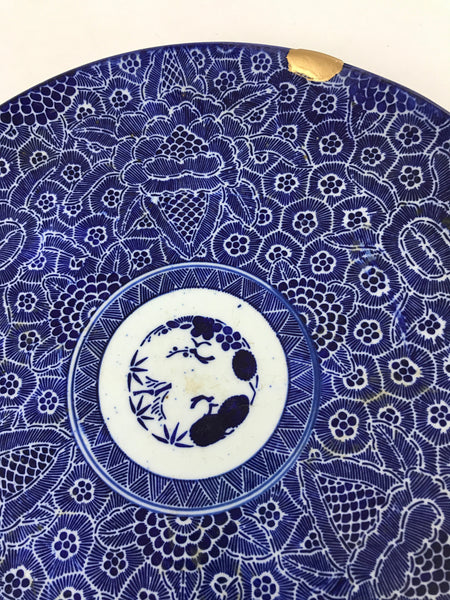 Antique Japanese Ceramic Large Plate Sometsuke Imari Ware Floral Kints ...