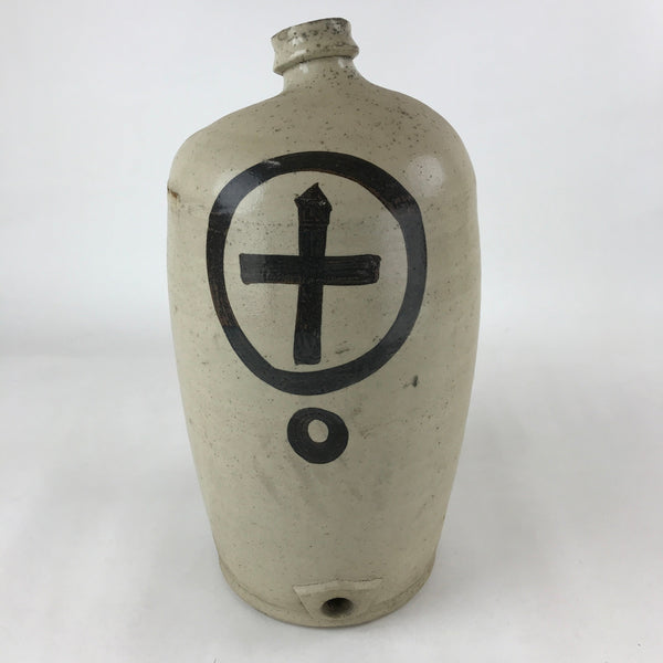 Antique Japanese Ceramic Sake Bottle Kayoi-Tokkuri Gray Black Kanji TS ...