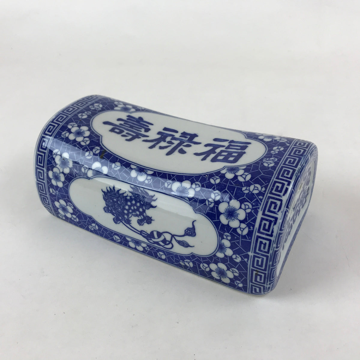 Antique Japanese Porcelain Neck Rest Geisha Takamakura Pillow Blue Whi ...