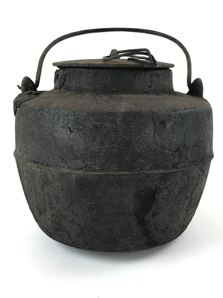 Antique Meiji Era Japanese Cast Iron Hanging Cook Pot Black Irori Hear ...