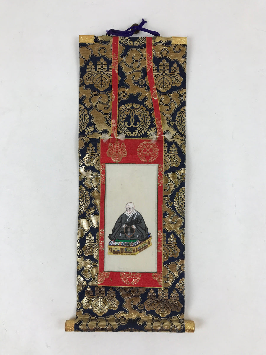 Buddhist Altar Fitting Shinran Monk Fabric Scroll Vtg Gold Red Owakiga ...