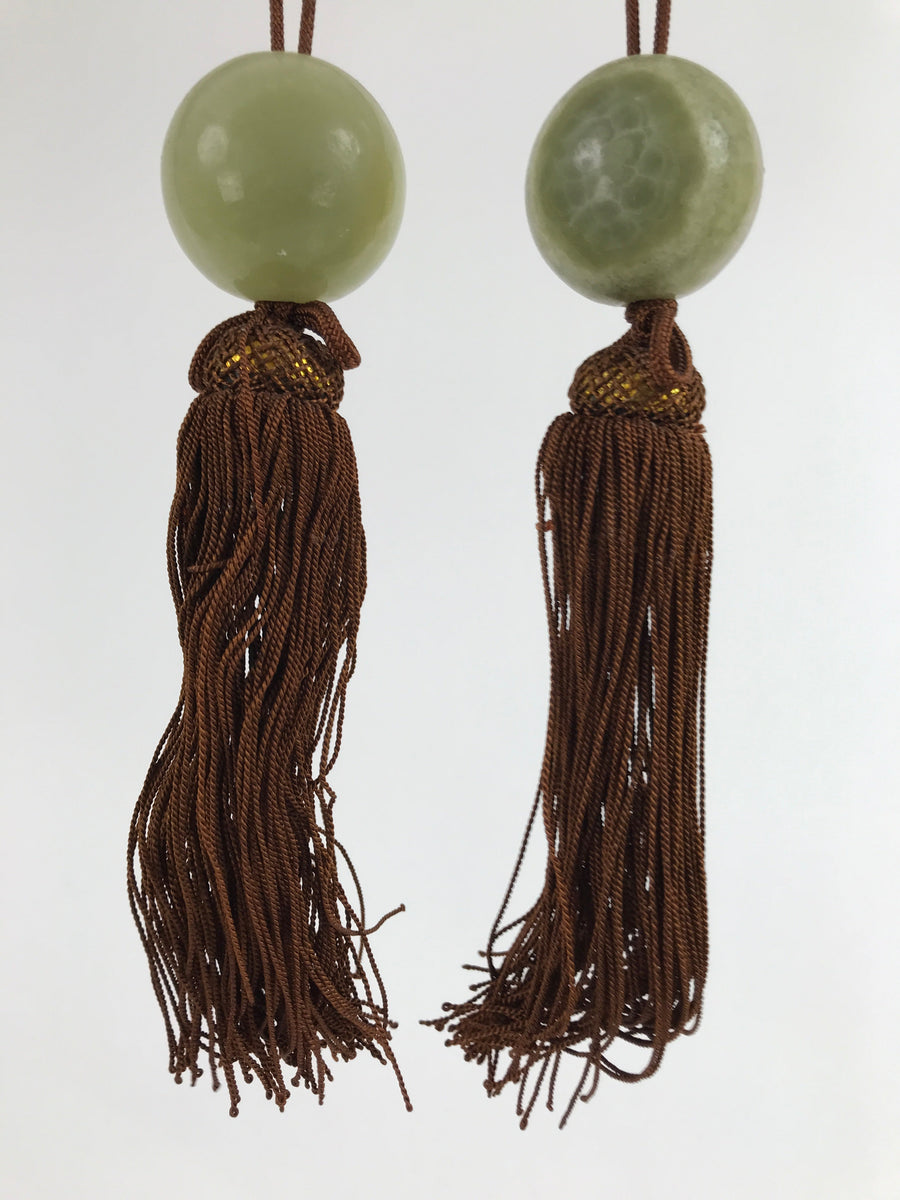 Japanese Agate Stone Hanging Scroll Weights Fuchin Kakejiku Brown Tass ...