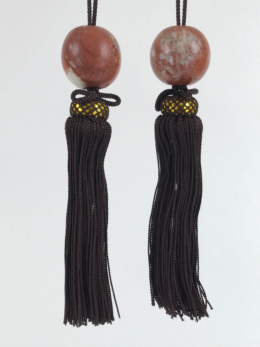 Japanese Agate Stone Hanging Scroll Weights Fuchin Kakejiku Brown Tass ...