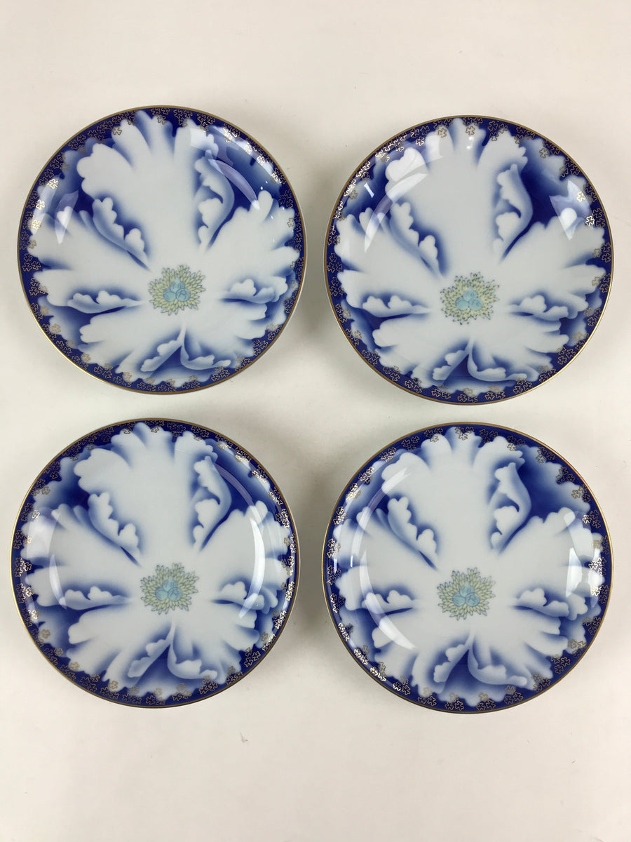 Japanese Arita Ware Porcelain Plate 5pc Vtg Round Blue Flower Fukagawa ...