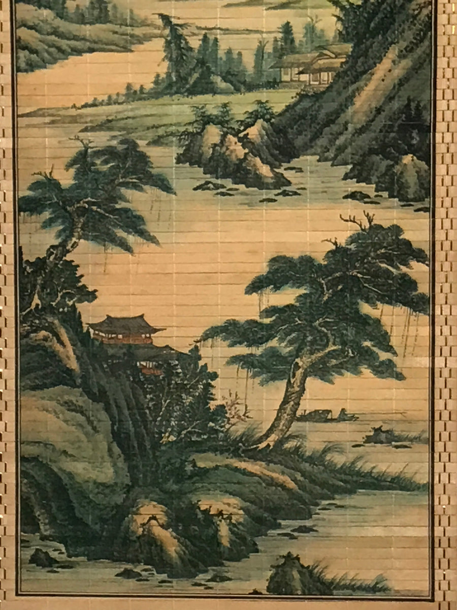 Japanese Bamboo Hanging Scroll Vtg Mountains River Sansui Kakejiku SC8 ...