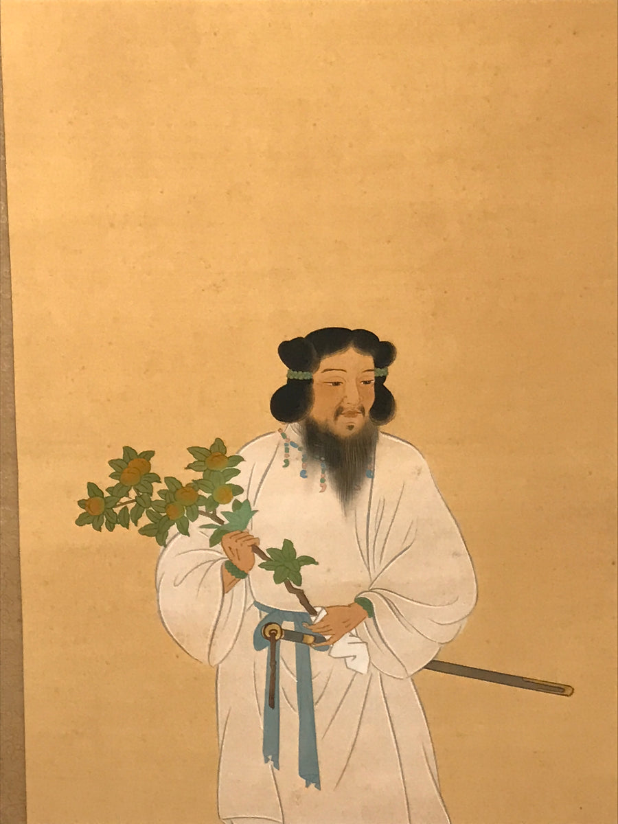 Japanese Boxed Hanging Scroll Vtg Kakejiku Tajimamori God Sweets Portr ...