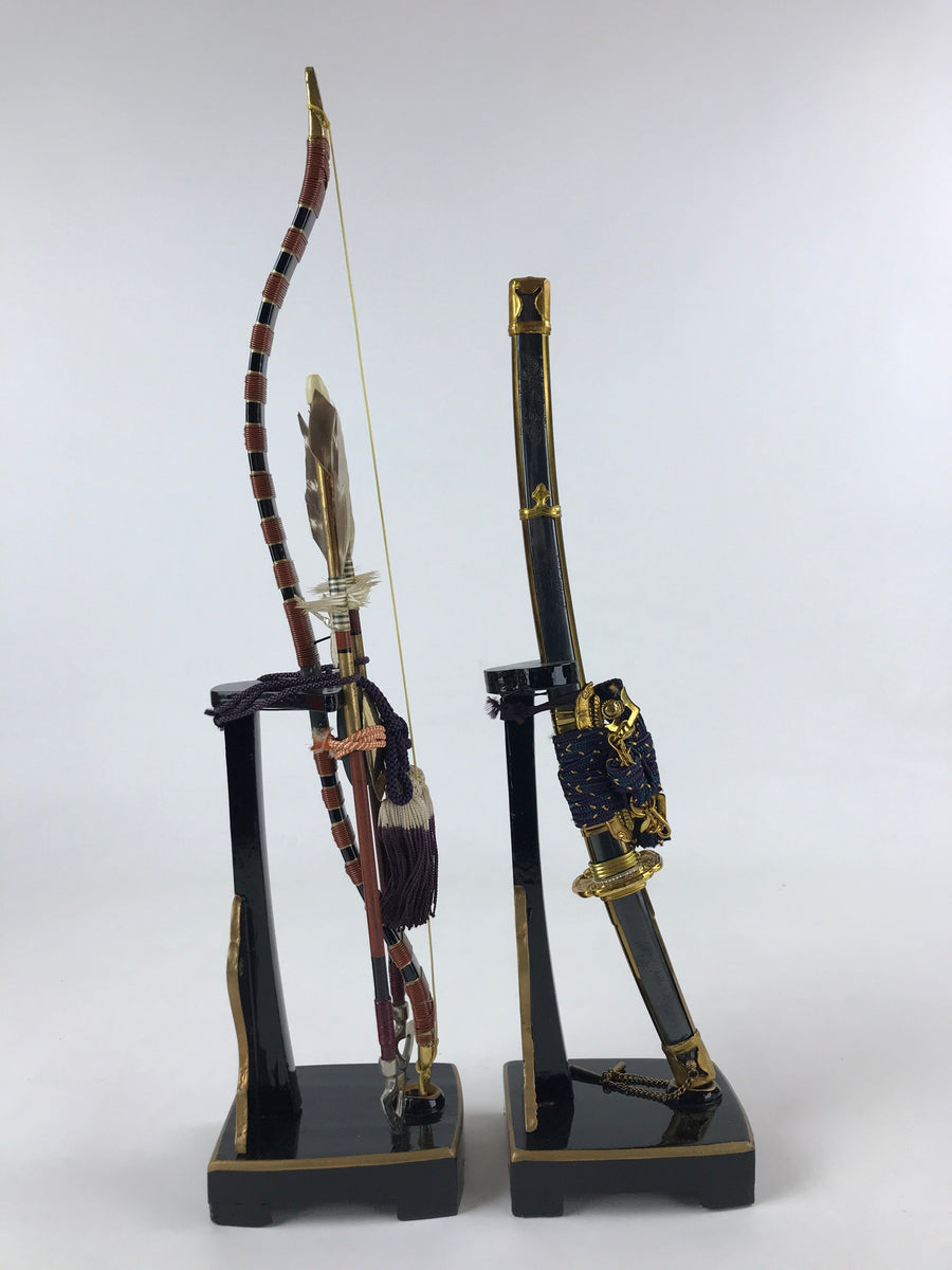 Japanese Boys' Day Bow Arrow And Sword Display Set Vtg Lacquer Stand R ...