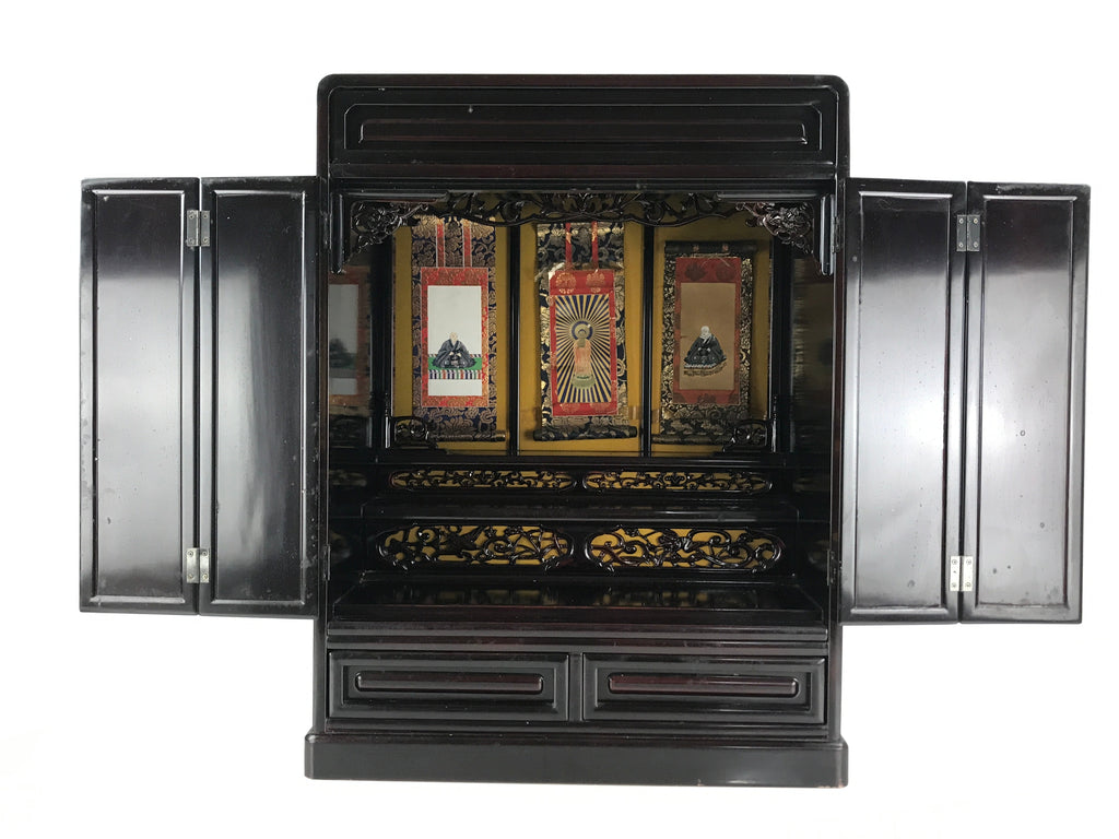 Japanese Buddhist Altar Complete Butsudan Vtg Religious Images Dark Br ...