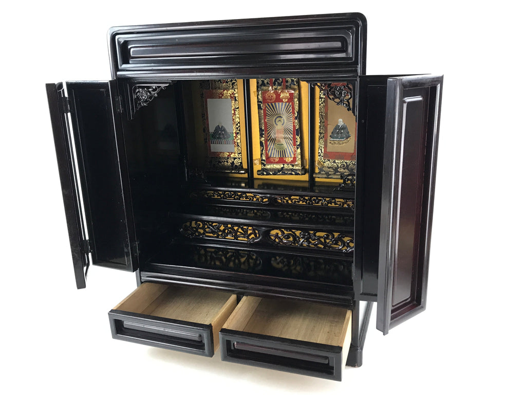 Japanese Buddhist Altar Complete Butsudan Vtg Religious Images Dark Br ...