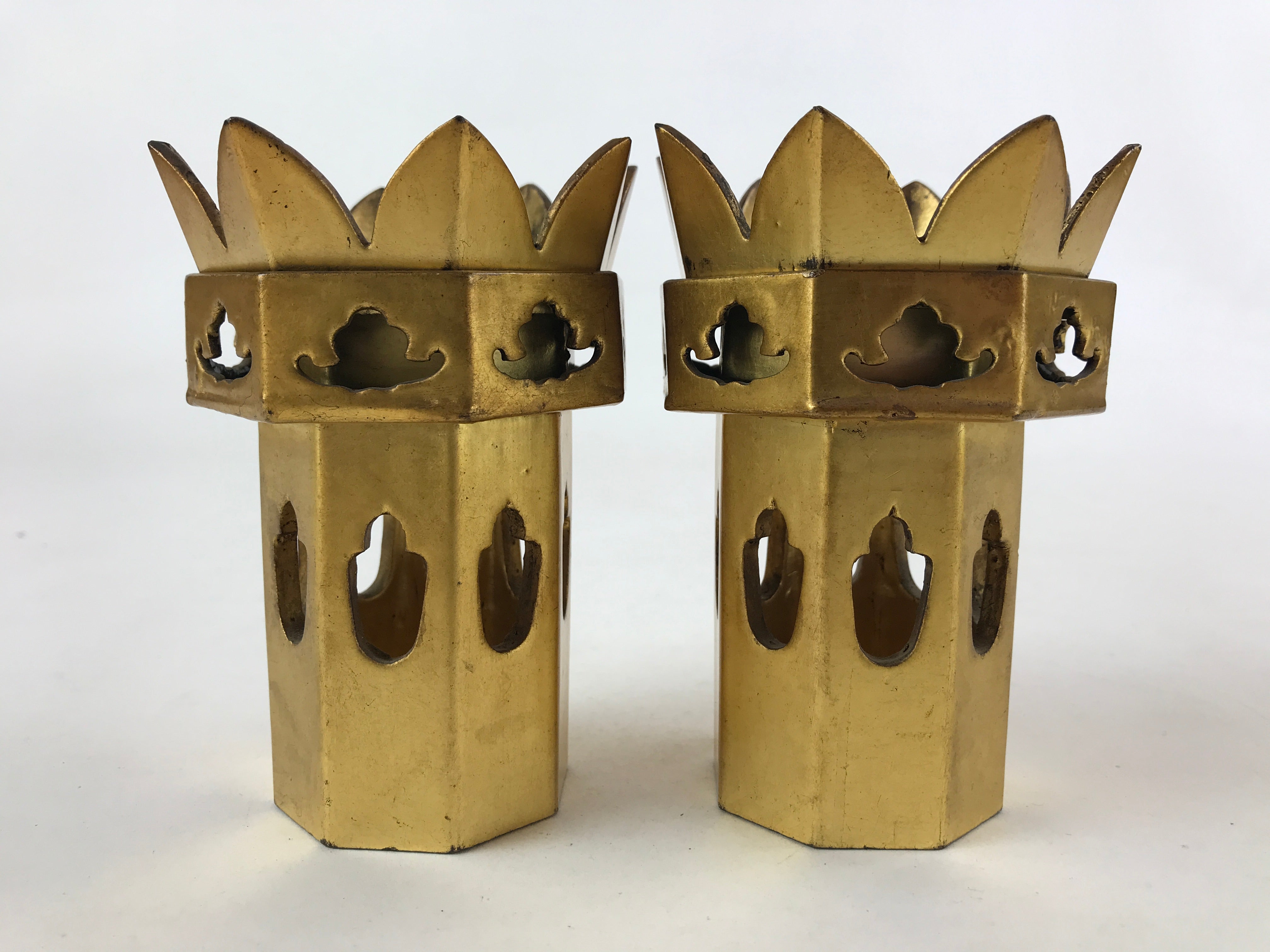 Japanese Buddhist Altar Fitting Wooden Kuge Offering Stand Vtg 2pc Gol ...