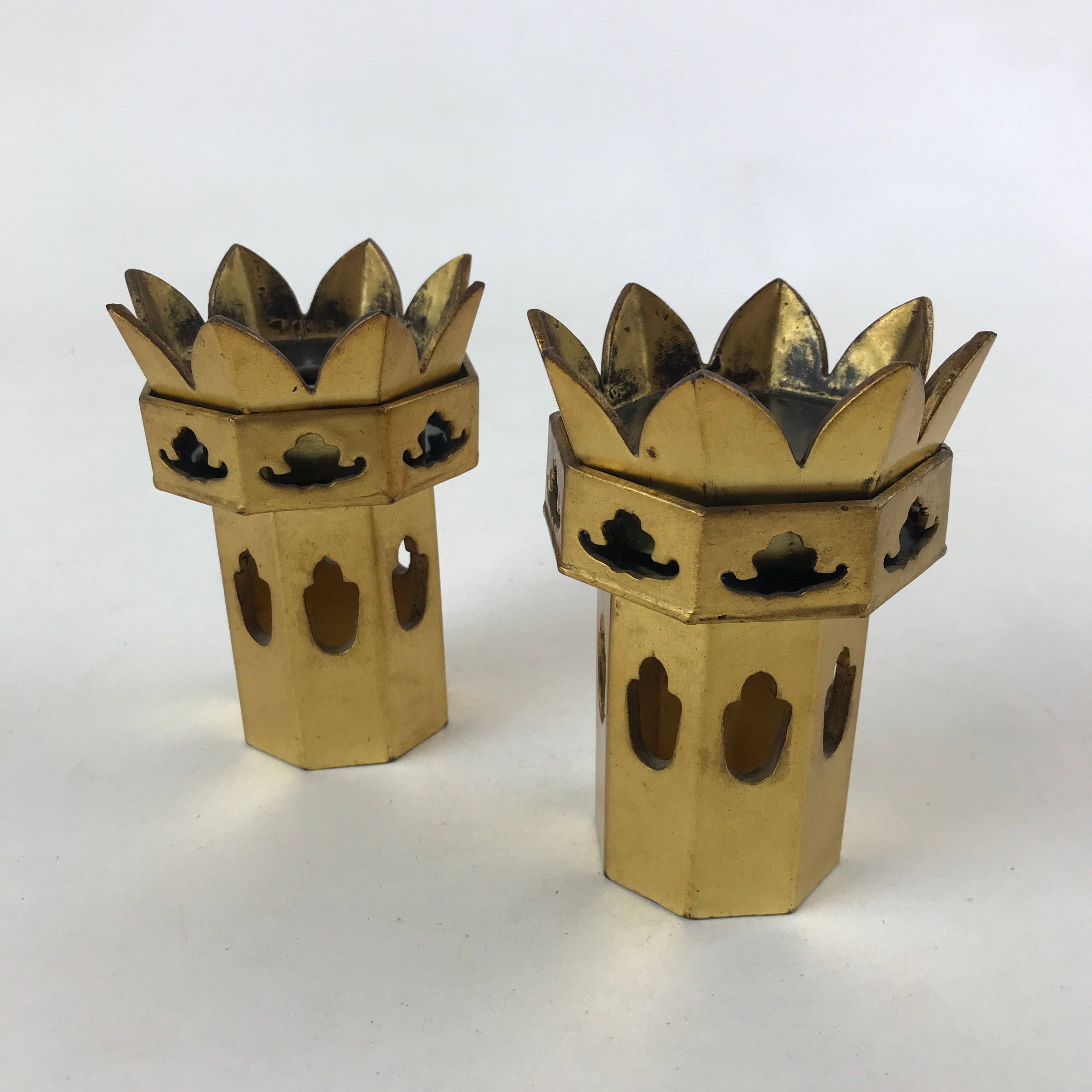 Japanese Buddhist Altar Fitting Wooden Kuge Offering Stand Vtg 2pc Gol ...