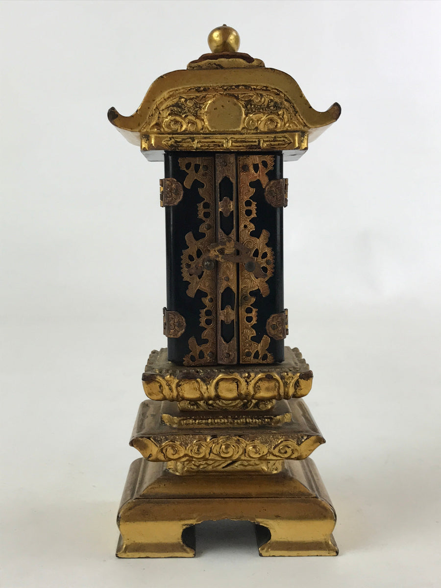 Japanese Buddhist Altar Mortuary Tablet Vtg Gold Black Wood Lacquer Ih ...