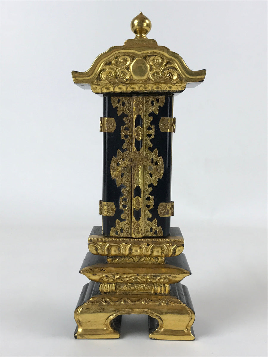 Japanese Buddhist Altar Mortuary Tablet Vtg Gold Black Wood Lacquer Ih ...
