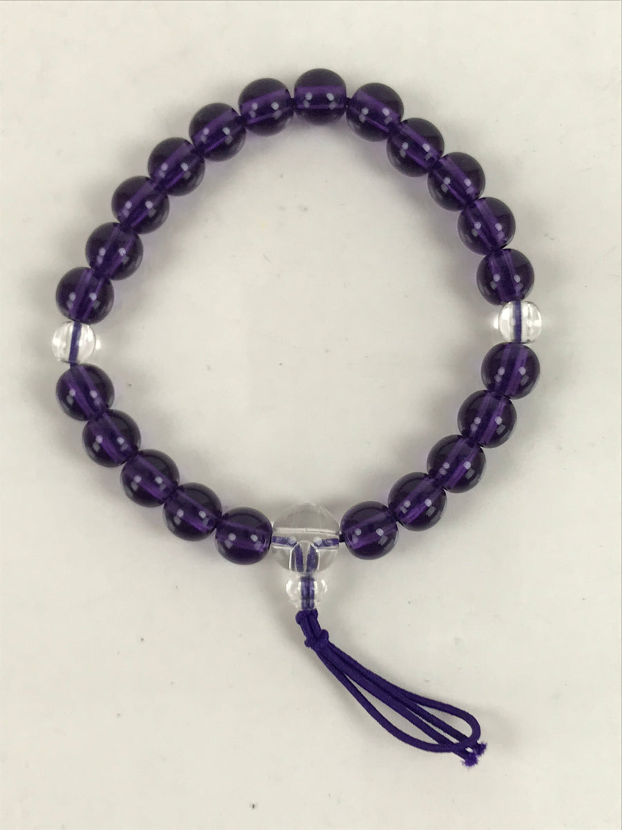 Japanese Buddhist Prayer Bracelet Vtg Juzu Clear Purple Resin Beads Ta ...