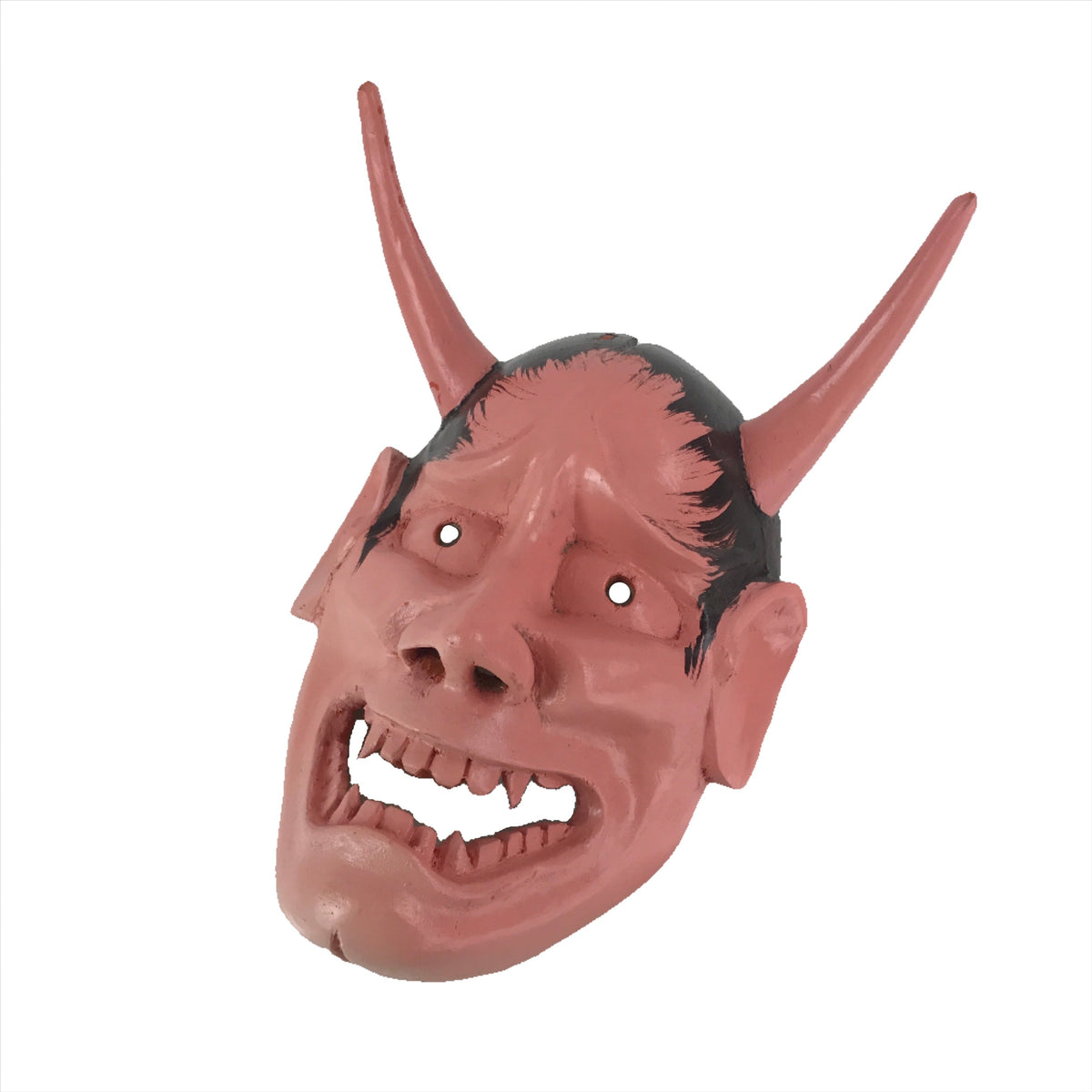 Japanese Carved Painted Wooden Noh Mask Hannya Vtg Angry Demon Pink OM ...