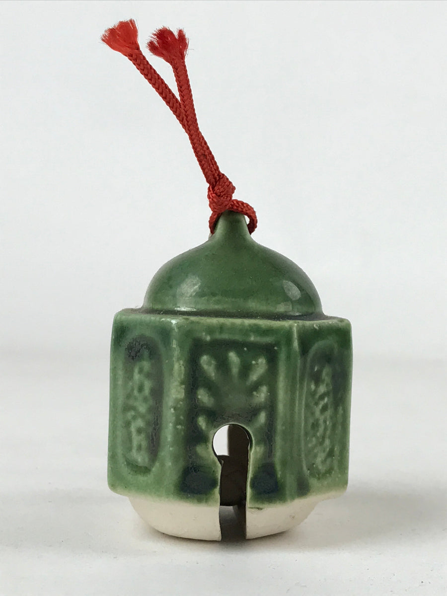 Japanese Ceramic Bell Dorei Vtg Tsuchi-Suzu Station Amulet Green Red D ...