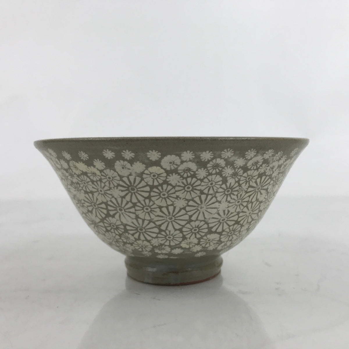 Japanese Ceramic Green Tea Bowl Matcha Chawan Vtg Mishima Gray Floral ...