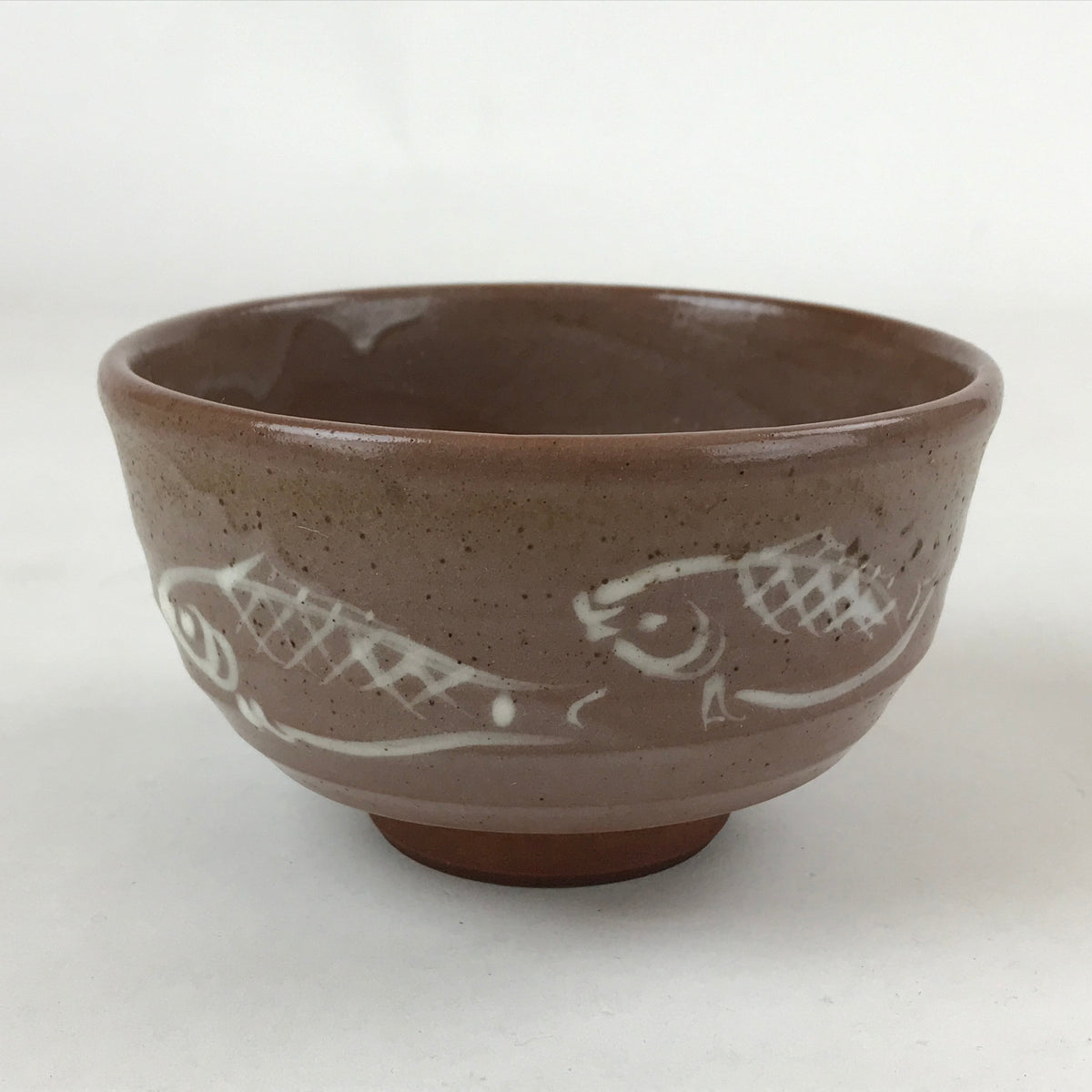 Japanese Ceramic Green Tea Bowl Vtg Fish Brown Aka Oribe Matcha Chawan ...