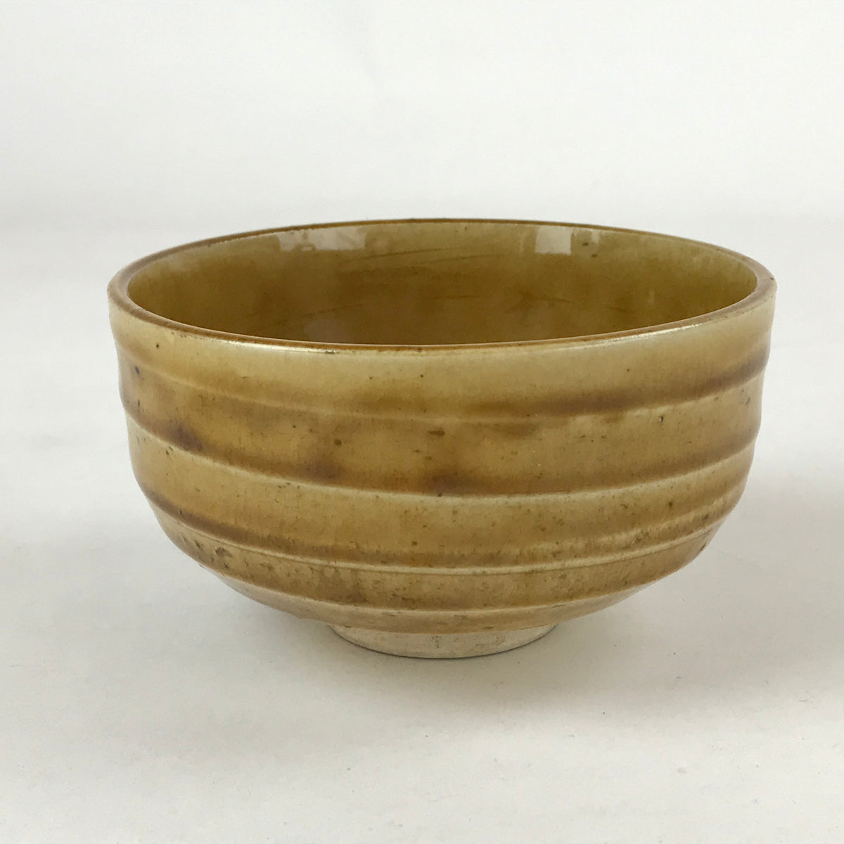 Japanese Ceramic Green Tea Bowl Vtg Ki Setoyaki Yellow Glossy Matcha C ...