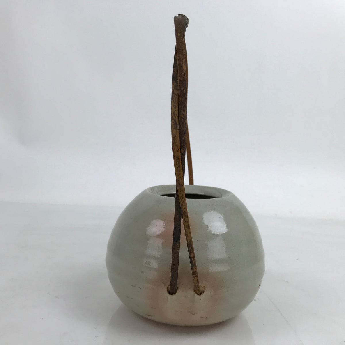 Japanese Ceramic Hagi Ware Flower Vase Vtg Ikebana Kabin Bamboo Gray P ...