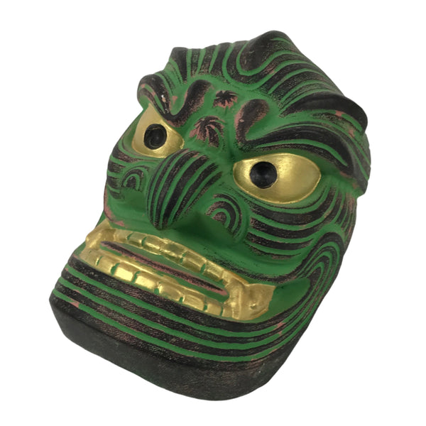 Japanese Ceramic Kirishima Shrine Nine Faces Mask Decoration Green Bla ...