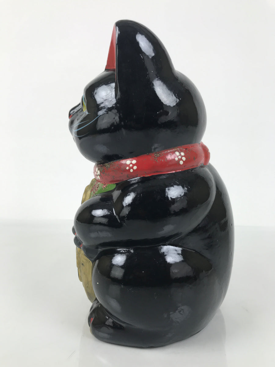 Japanese Ceramic Maneki Neko Cat Piggy Bank Vtg Chokin Bako Black Luck ...