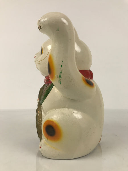 Japanese Ceramic Maneki Neko Cat Piggy Bank Vtg Chokin Bako White Welc ...