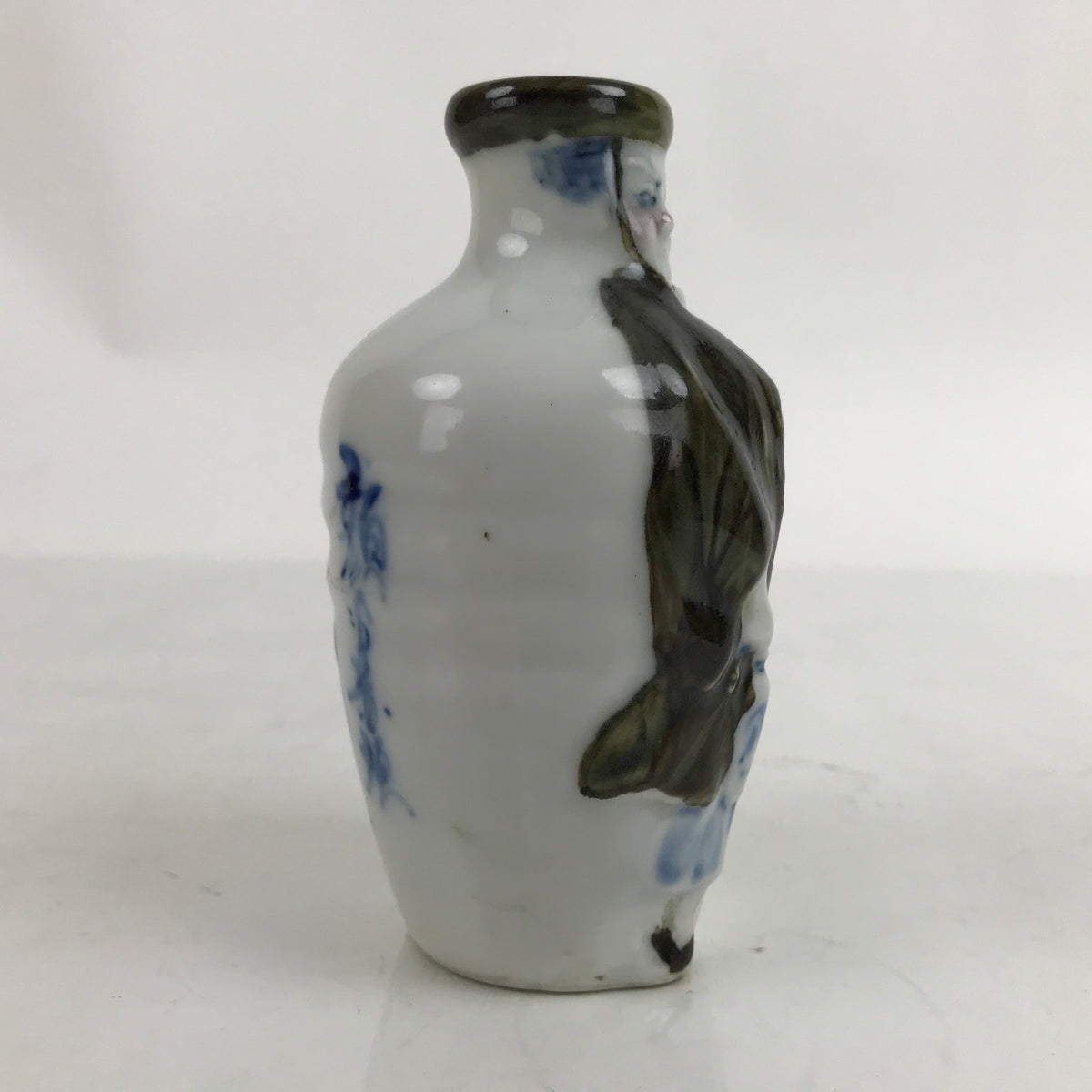 Japanese Ceramic Sake Bottle Tokkuri Vtg 3D Samurai Calligraphy White ...