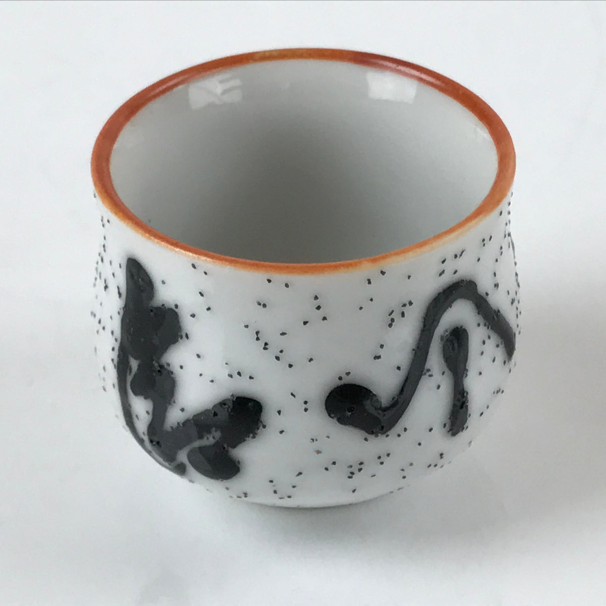 Japanese Ceramic Sake Cup Vtg Tsubomi Ochoko Guinomi Ideogram White Bl ...