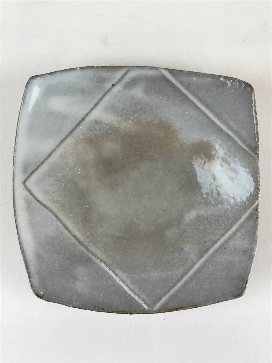 Japanese Ceramic Small Plate Square Pottery Yakimono Whitish Gray Koza ...