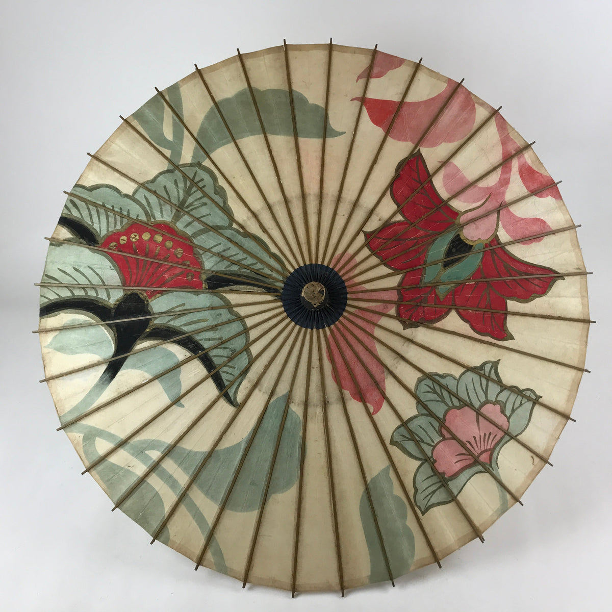 Japanese Childrens Umbrella Parasol Vtg Wagasa Bangasa Paper Blue Flow ...
