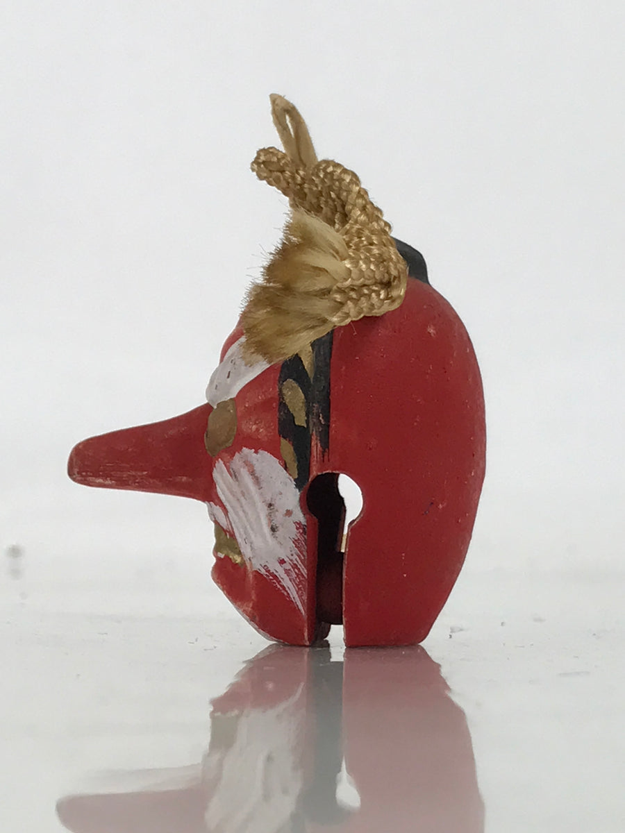 Japanese Clay Bell Dorei Vtg Tsuchi-Suzu Red Tengu Amulet Mayoke Templ ...
