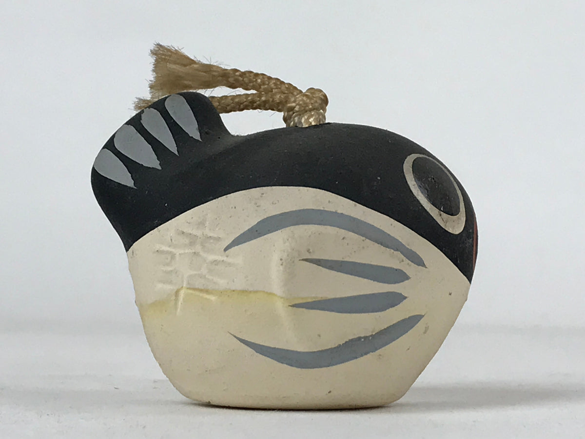 Japanese Clay Bell Dorei Vtg Tsuchi-Suzu Small Puffer Fish Fugu Black ...