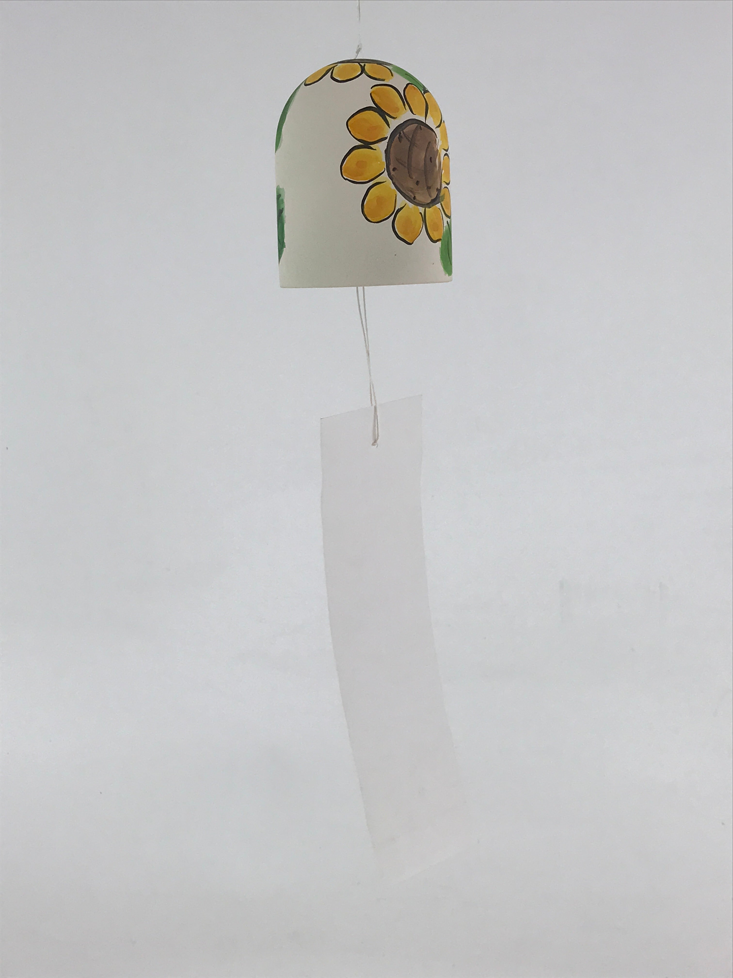 Japanese Clay Furin Wind Chime Vtg Sunflowers White Yellow String Box ...