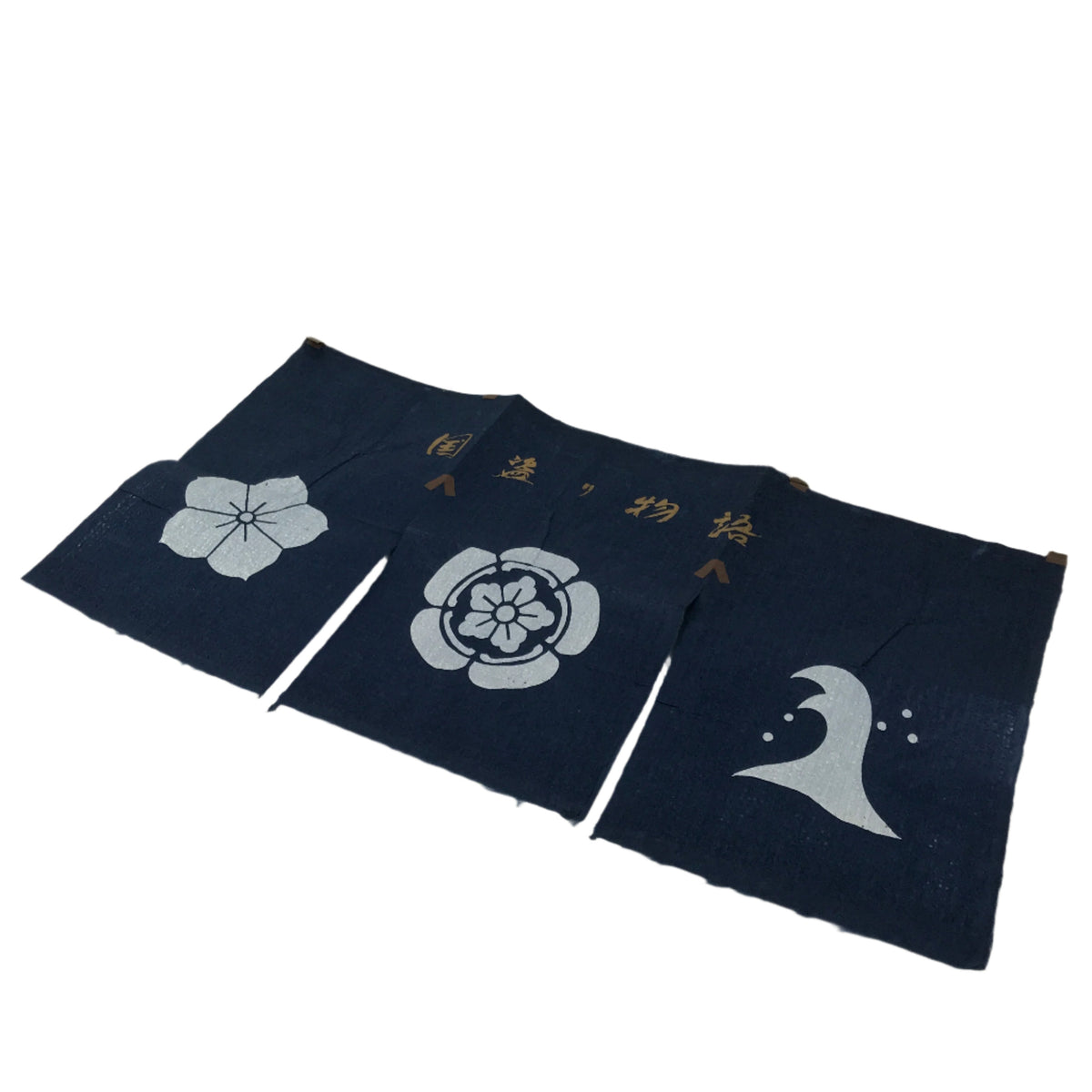 Japanese Decorative Noren Divider Curtain Vtg Washi Paper Blue Gold Wh ...