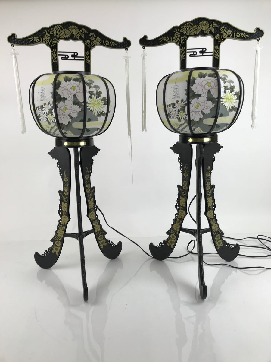Japanese Electric Lantern Pair Vtg 3 Legs Standing Chochin Obon Festiv ...