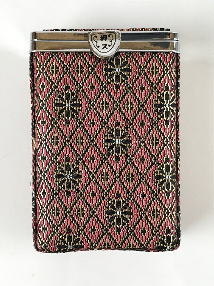 Japanese Fabric Cigarette Case Vtg Tabakoire Spring Lid Box Floral Pin ...