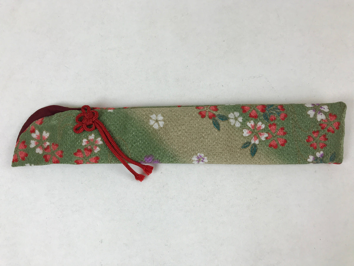 Japanese Fabric Folding Fan Case Vtg Sensubukuro Cherry Blossom Green ...