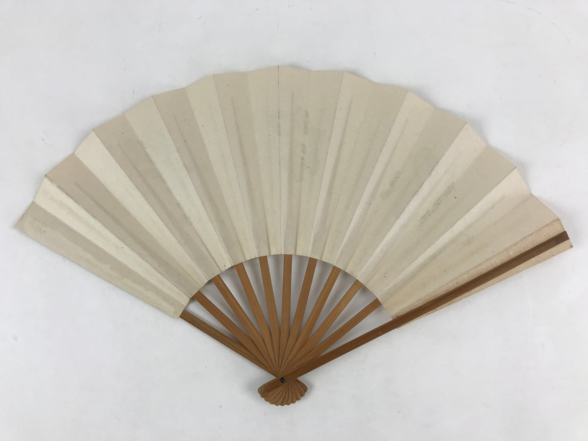 Japanese Folding Fan Sensu Vtg Bamboo Flowers Kanji Characters White S ...
