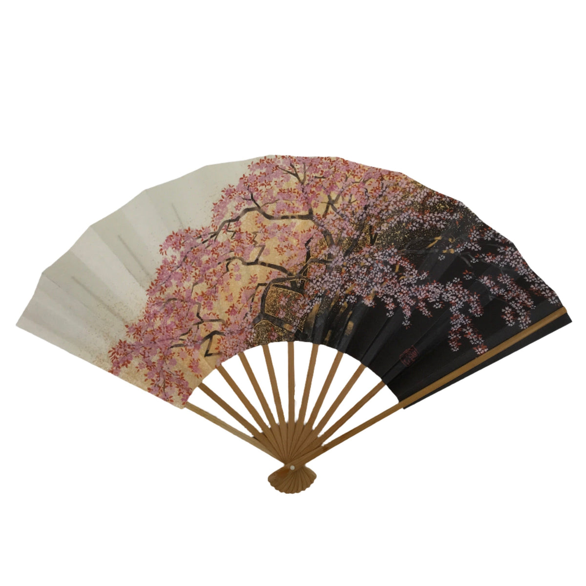 Japanese Folding Fan Sensu Vtg Bamboo Frame Cherry Blossoms Pink 4D796 ...