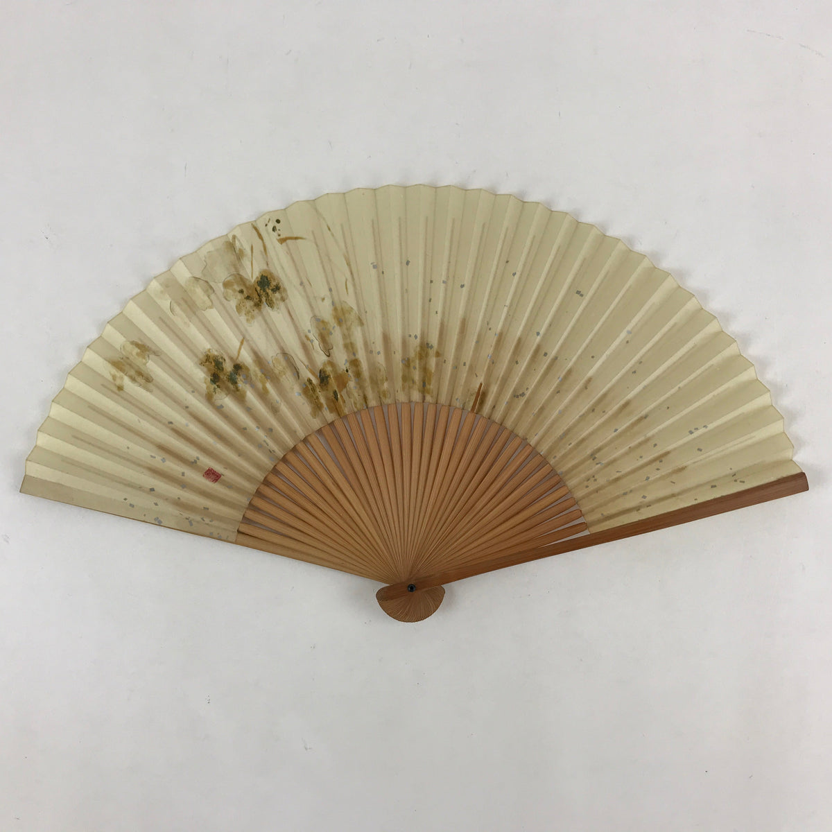 Japanese Folding Fan Sensu Vtg Bamboo Frame Flowers Red Seal Beige 4D6 ...