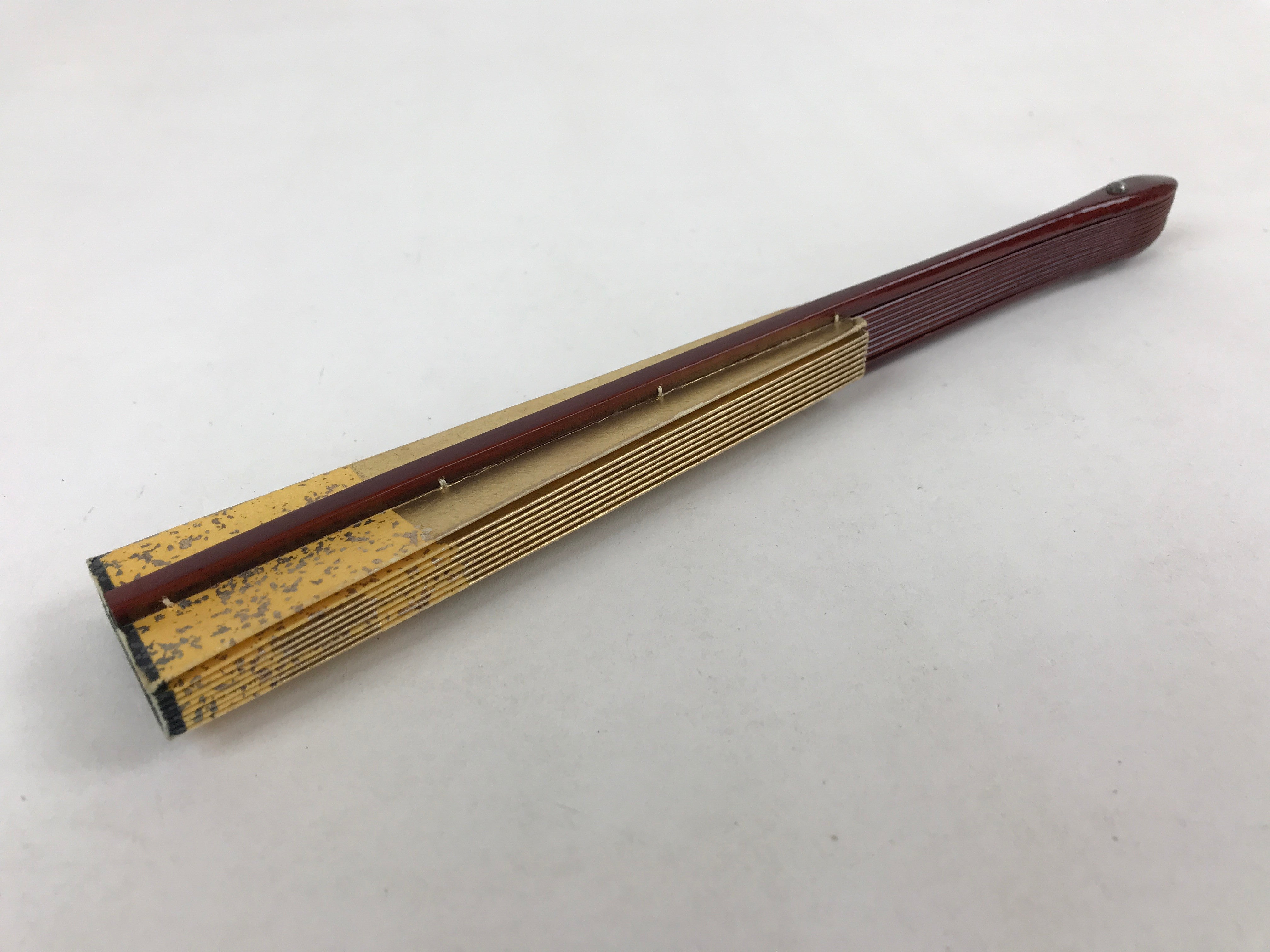 Japanese Folding Fan Sensu Vtg Bamboo Frame Gold Foil Yellow W/ Box 4D ...