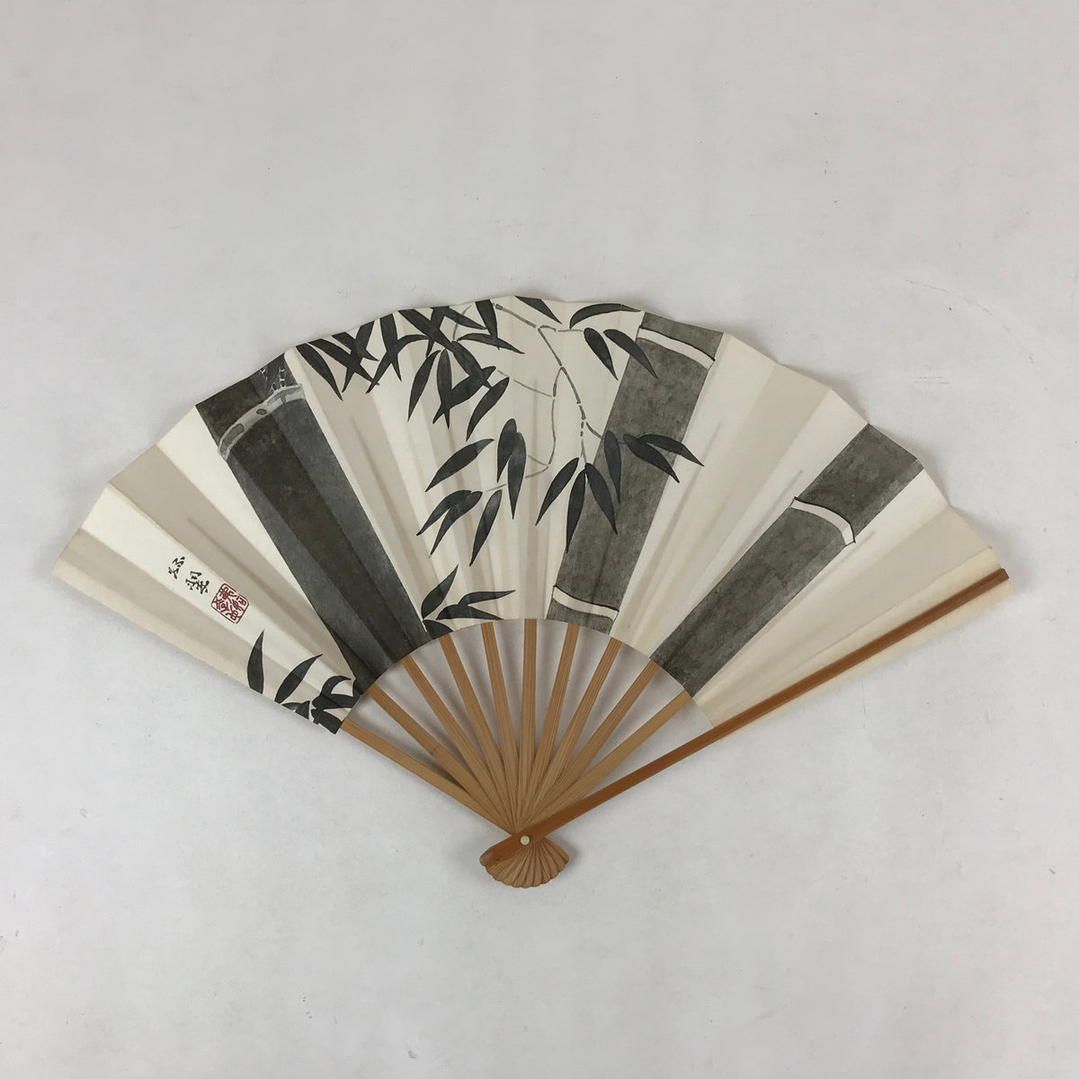 Japanese Folding Fan Sensu Vtg Bamboo Frame Monochrome Bamboo Foliage ...