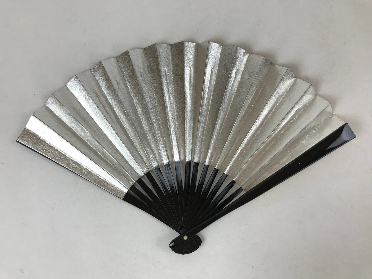 Japanese Folding Fan Sensu Vtg Black Bamboo Frame Gold Silver W/ Box 4 ...