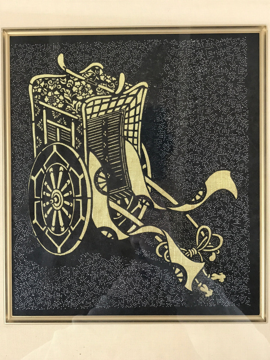 Japanese Framed Katagami Kimono Stencil Vtg Gosho Guruma Court Carriag ...
