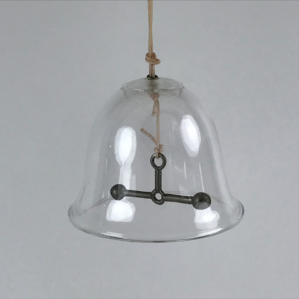 Japanese Glass Furin Wind Chime Vtg Transparent Metal Bar String Silve ...