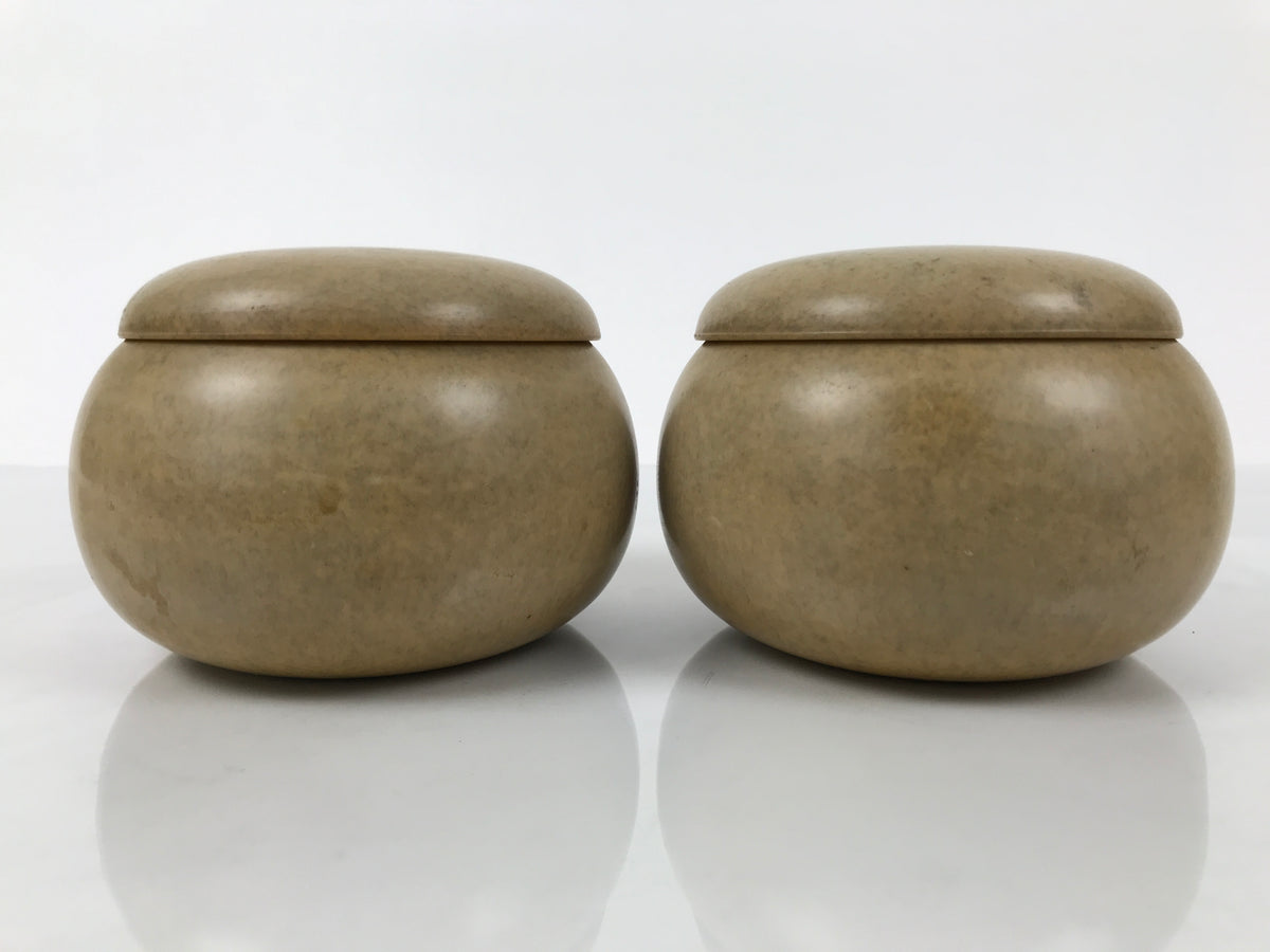 Japanese Go Stone Goishi Game Pieces Set Vtg Igo Brown Resin Bowls Gla ...