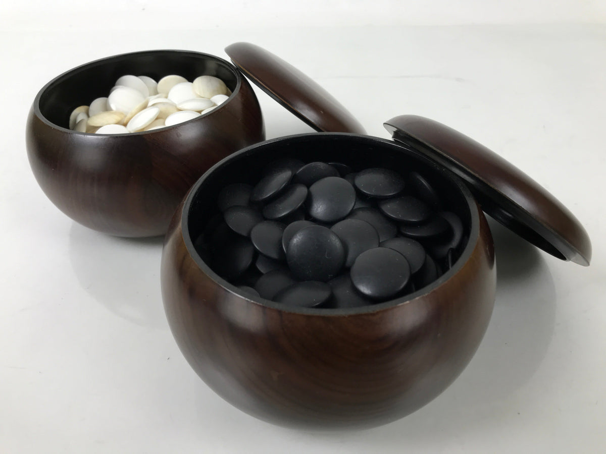 Japanese Go Stone Goishi Game Pieces Set Vtg Igo Brown Resin Bowls She ...